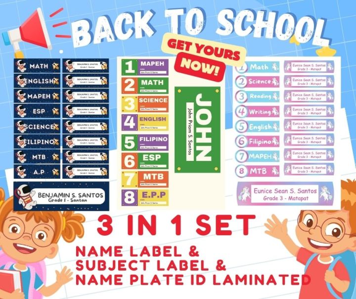 Personalized sticker Name, Sticker Subject and Laminated Name Plate 3 ...