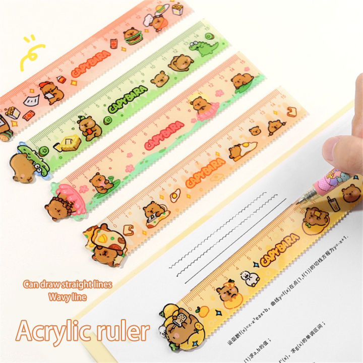 Capybara Ruler Cartoon Design Acrylic Wave Ruler School Students 15cm ...
