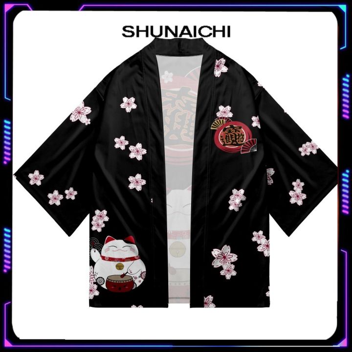 SHUNAICHI Japanese Cat Print Haori Kimonos Yukata Samurai Men Women ...