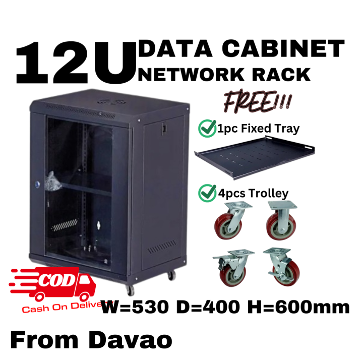 12U Data Rack with Power Distribution Unit and 1 Shelf (Tray ...
