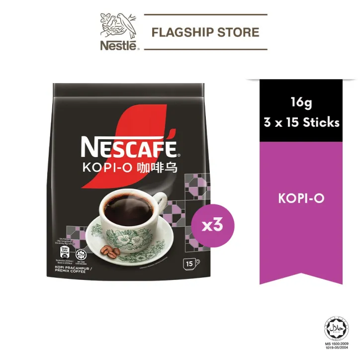 NESCAFE Kopi O 15 Sticks 16g Bundle of 3, Coffee Mix, Aromatic & Rich ...