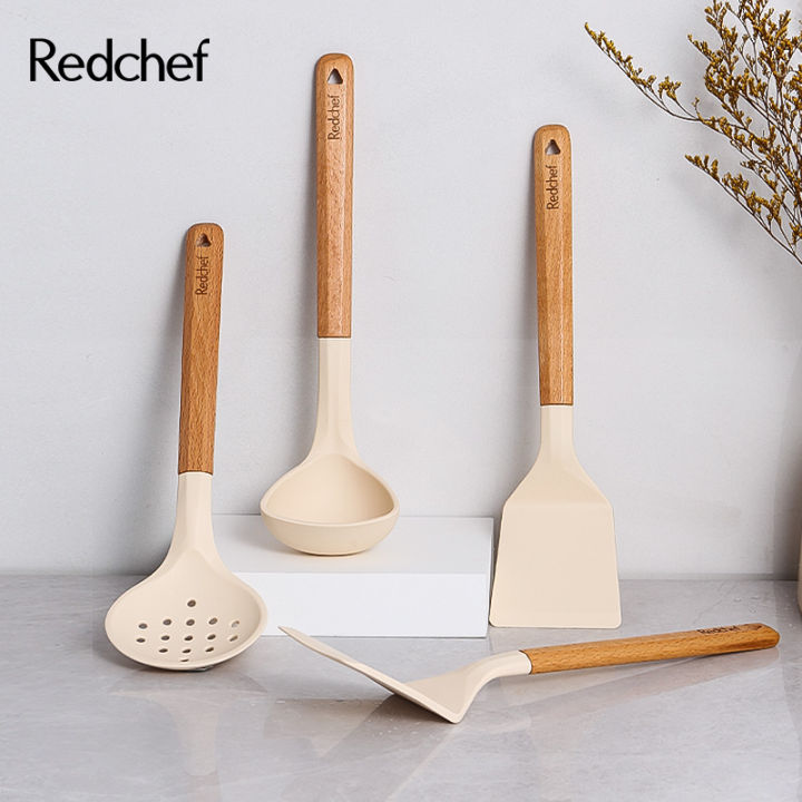 Redchef Solid Wood Silicone Utensils Turner/Slotted Turner/Ladle Food ...