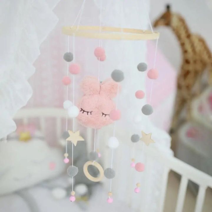 J9YXDU Felt Ball Baby Bed Bell Rabbit Desi Handmade Rabbit Head ...