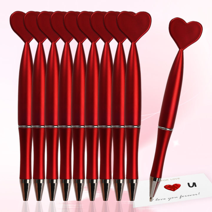 10PCS Valentine's Day Heart Shape Pens Black Gel Ink Rollerball Pens ...