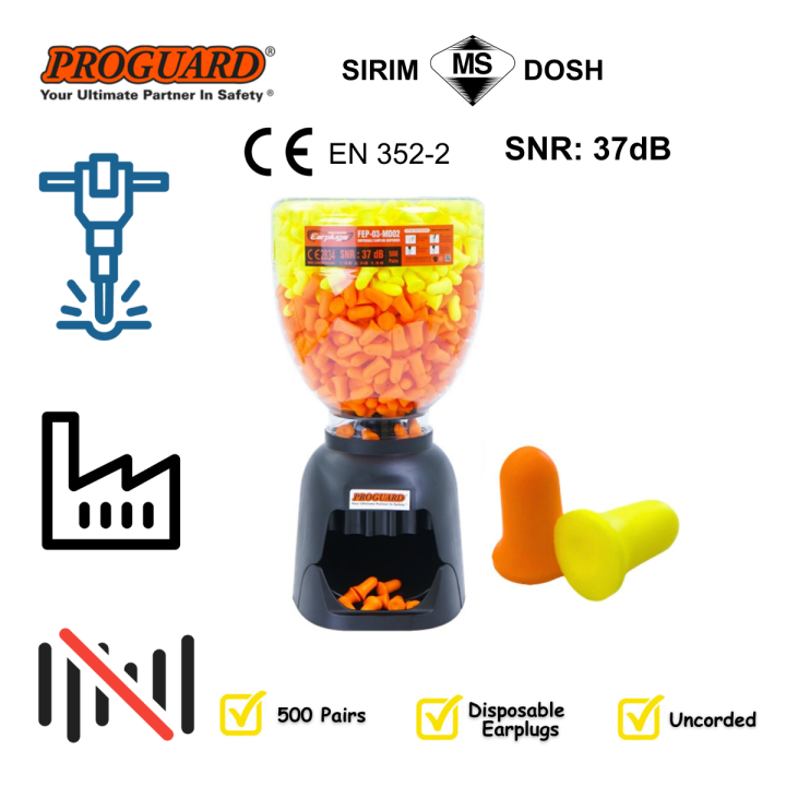 Proguard 500 Prs SNR 37dB Disposable Soft Foam Earplug with Dispenser ...
