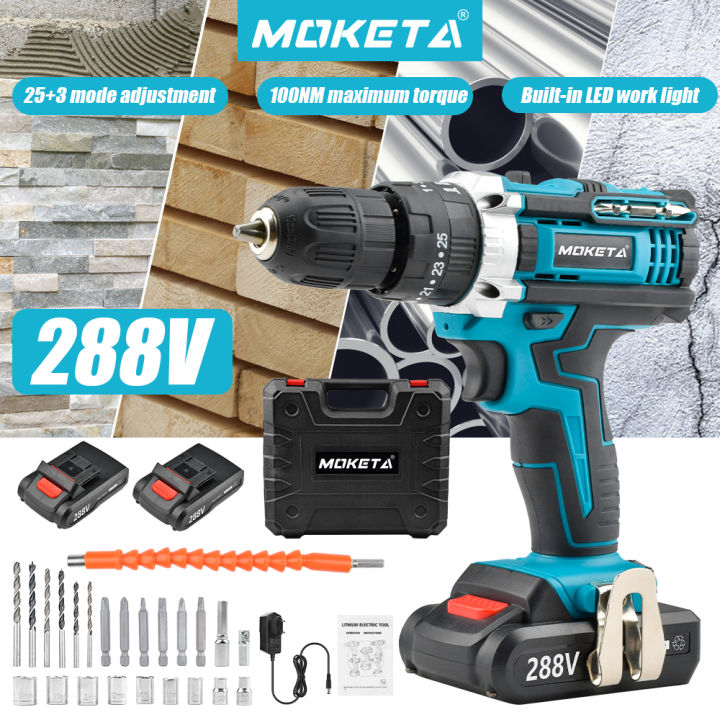 Moketa Cordless Electric Drill 168V/288V Lithium Battery Electric Hand Drill Two-speed 2 ...