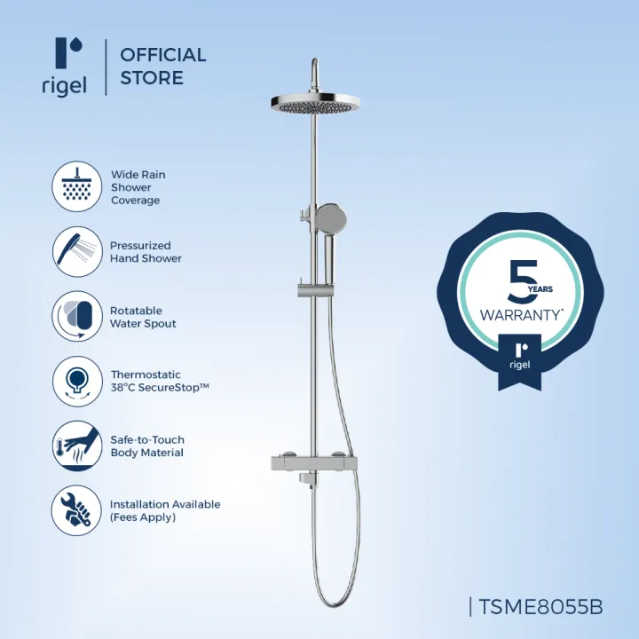 RIGEL Thermostatic Chrome Rain Shower Set TSME8055B | Lazada Singapore