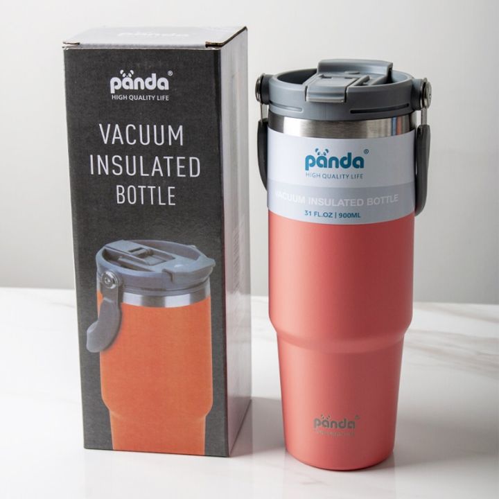 PANDA พร้อมส่ง 900ml แก้วเก็บความเย็น สแตนเลส304 แบบใหม่มีที่จับ หูหิ้ว แก้วสแตนเลส ขวดน้ําเก็บ ...