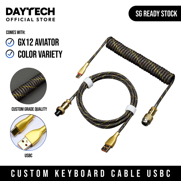 Custom Keyboard Cable USB C – Double Sleeved Coiled GX12 Aviator Cable | Durable Techflex & PP ...
