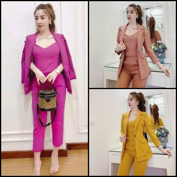 SET 3 IN 1 OUTFIT BLAZER BOTTOMS PANTS TOPS SOFT COTTON SHIRT OFFICE ...