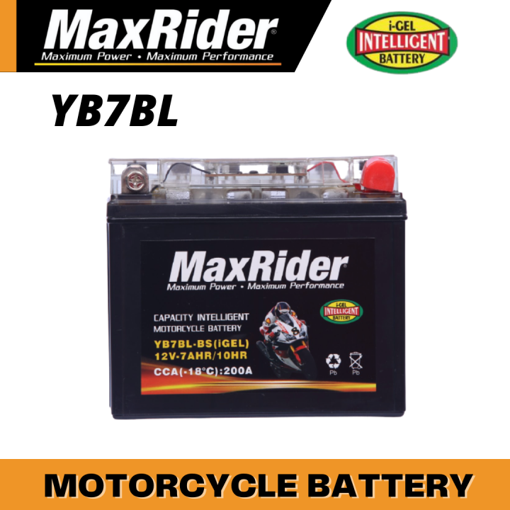 MaxRider YB7BL-BS(i-GEL) Motorcycle Battery (12V-7Ah) MAINTENANCE FREE ...
