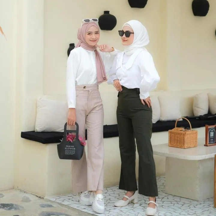 [COD] Nicky Pants Bahan Katun Rami Termurah - Celana Highwaist Wanita ...