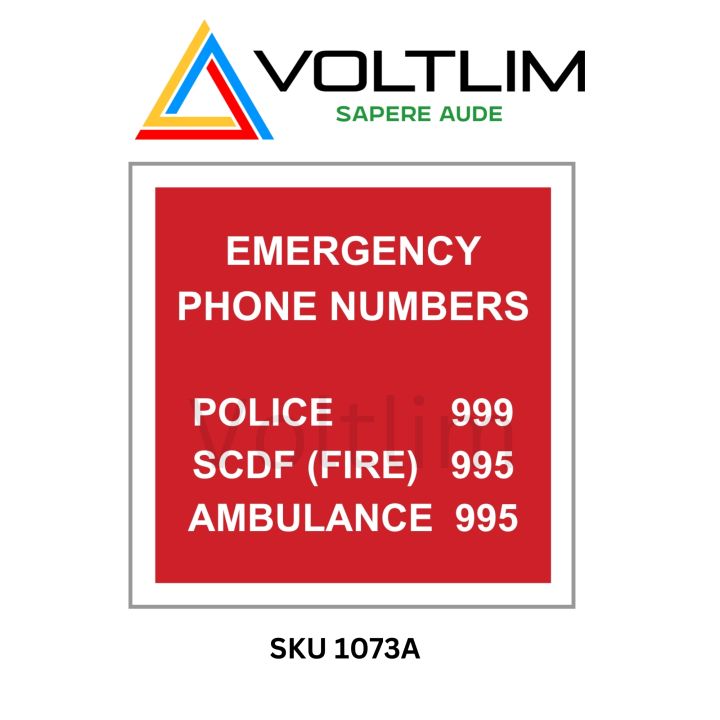 Emergency Phone Numbers Label Sticker 100mm x 100mm Voltlim SKU 1073 ...