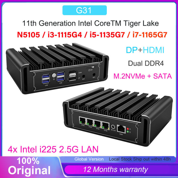 G31 11th Gen Fanless Celeron N5105 Mini PC Intel i7 1165G7 i5-1135G7 4x ...