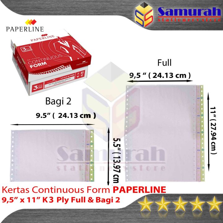 Kertas Continuous Form Paperline 9,5 x 11 K3 W Full 3 PLY NCR / 9,5 x ...