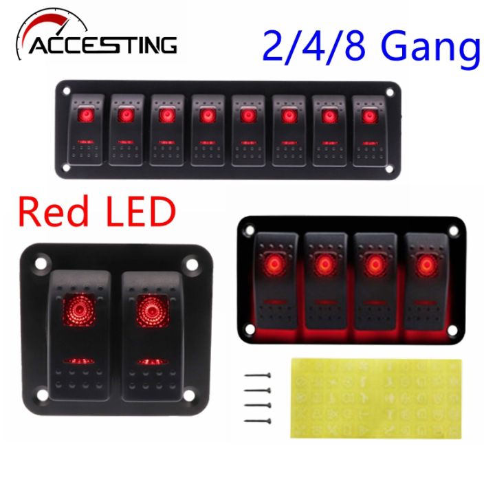 2/4/8 Gang Waterproof Switch Panel 12V/24V Toggle Switch Panel with Red ...