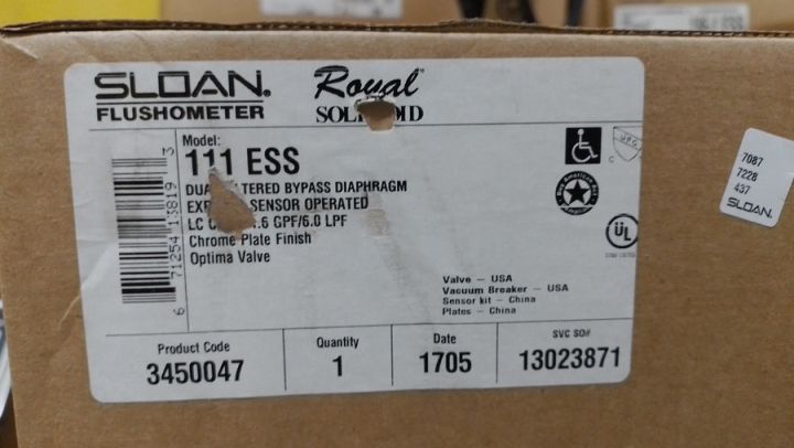 Sloan Flush Valve for Water Closet | Sensor Type | Royal Optima | Water ...