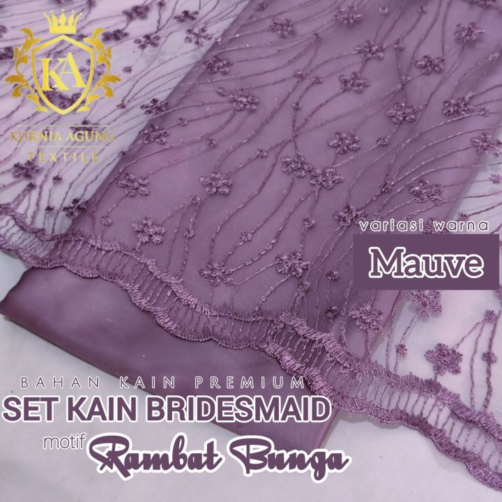 (Per 0,5 Meter) Kain Brokat Meteran Motif Rambat Bunga warna MAUVE ...
