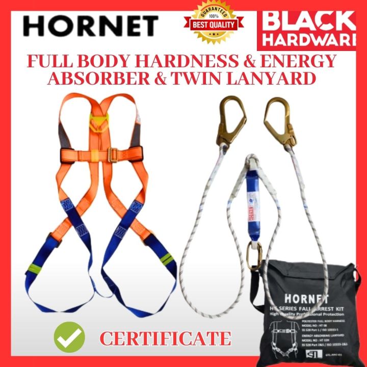 Black Hardware HORNET Safety Harness Full Body Harness Double Lanyard ...