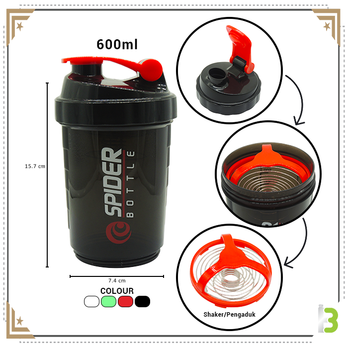 Botol Minum Fitnes / gym Shaker - Spider Bottle Shaker 600ml B-66 ...
