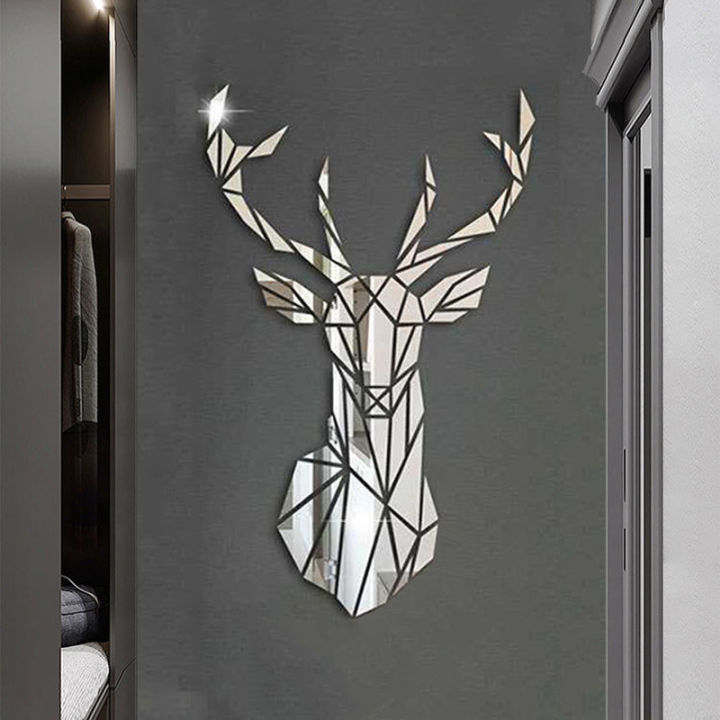 3D Mirror Wall Stickers Nordic Style Acrylic Deer Head Mirror Sticker ...