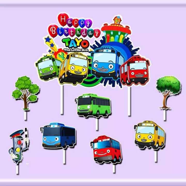 dekorasi kue cake topper hiasan kue ulang tahun tema Tayo the Little ...