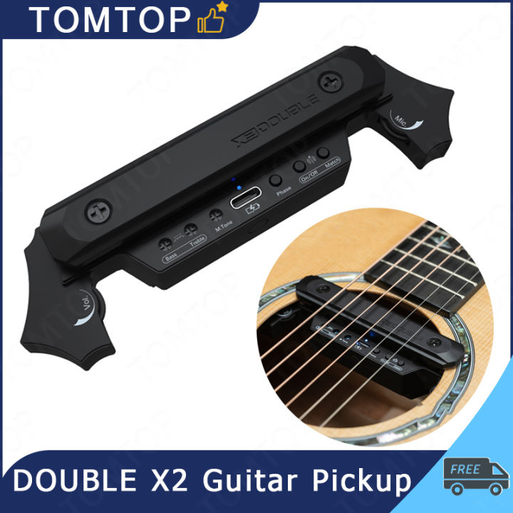 DOUBLE X2 Guitar Wireless Pickup Rechargeable Wireless & Wired Acoustic Guitar Pickup System ...