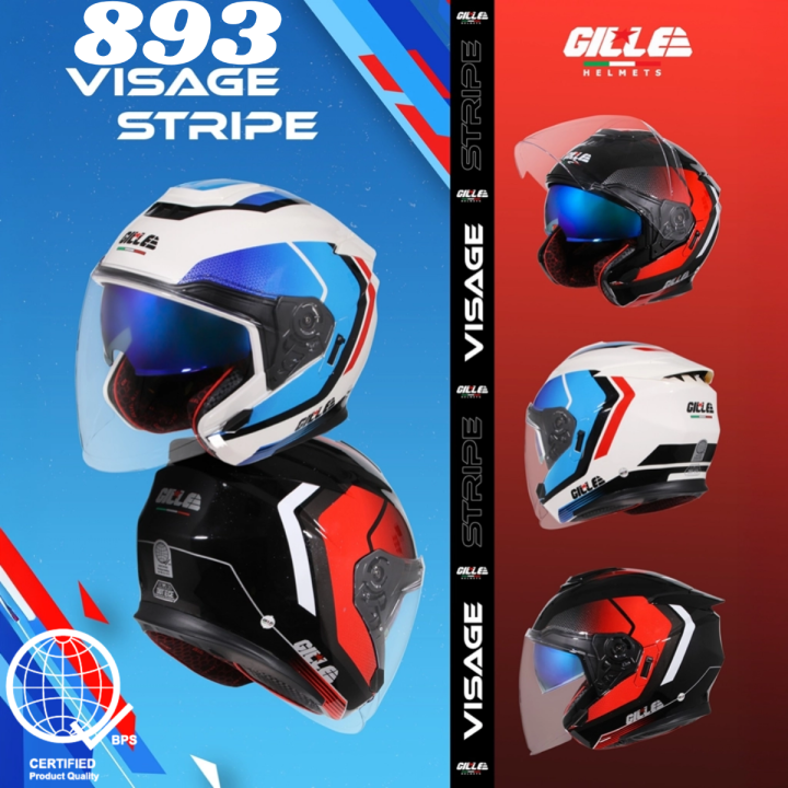 GILLE 893 Visage BONE/Stripe/Wing Half Face Helmet Gold Iridium Inner ...