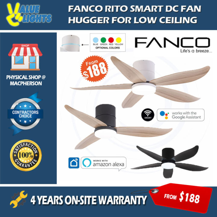 Fanco RITO 3 / RITO 5 Wifi-Enabled Smart Fan Hugger Fan for Low Ceiling ...