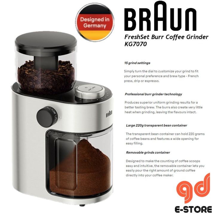 Braun 15 grind settings FreshSet Burr Coffee Grinder KG7070 | Lazada