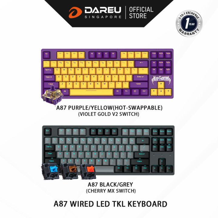Dareu A87 Violet Gold V2 or Cherry MX switches, Hotswap/NON Hotswap Wired LED Backlit Mechanical ...