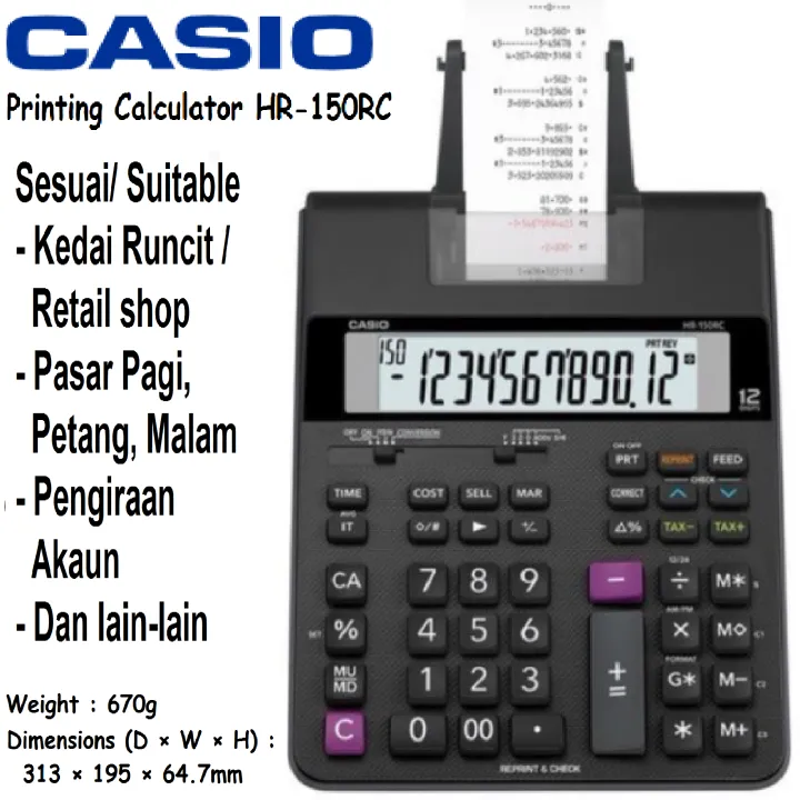 Casio Desktop Printing Calculator Resit Receipt Calculator HR150RC HR ...