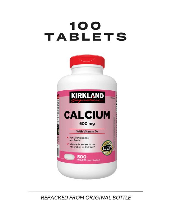 Repacked Kirkland Signature Calcium 600 mg with Vitamin D3, 100 Tablets ...
