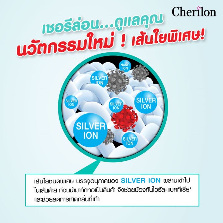 Cherilon เชอรีล่อน ถุงเท้า สุขภาพ ถุงเท้าข้อสั้น เนื้อหนา ป้องกันโควิด ไวรัส + แบคทีเรีย + กลิ่น ...