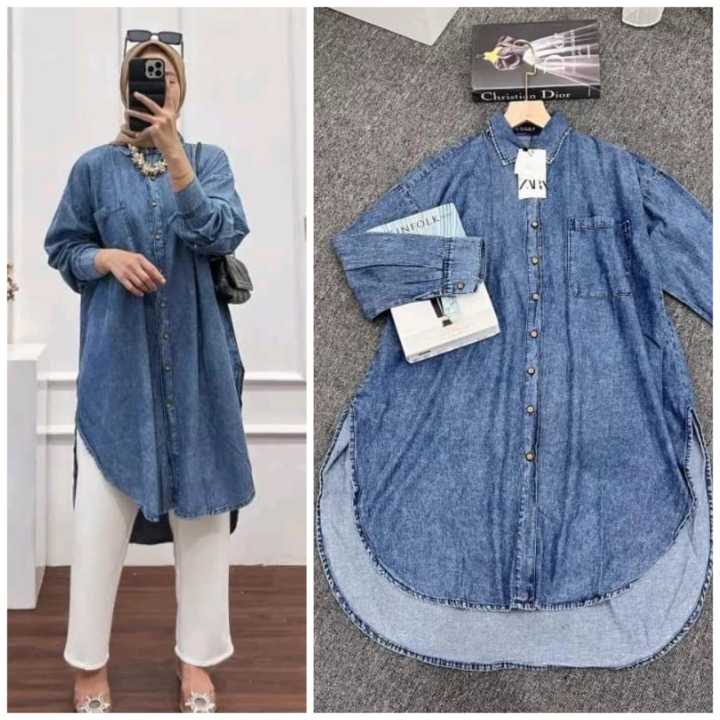 LONG TUNIK IMPORT BANGKOK ZR DENIM SNOW HQ TUNIK WANITA JEANS DENIM ...