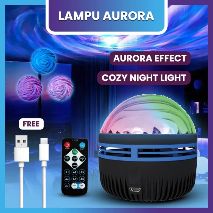 Lampu Aurora Proyektor LED RGB Rotasi 360° Night Light Galaxy Aesthetic ...