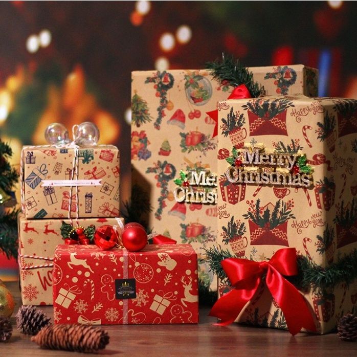 5 Sheets/roll CHRISTMAS Kraft Gift Wrapper Christmas Gift Present Paper ...