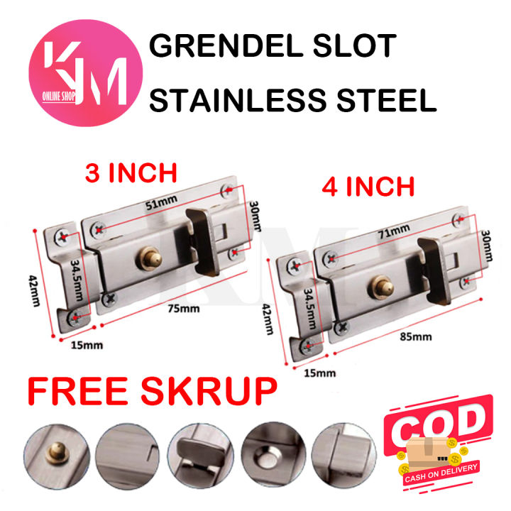 Grendel / Slot Otomatis 4" Jendela / Pintu / Lemari / Laci... Stainless ...
