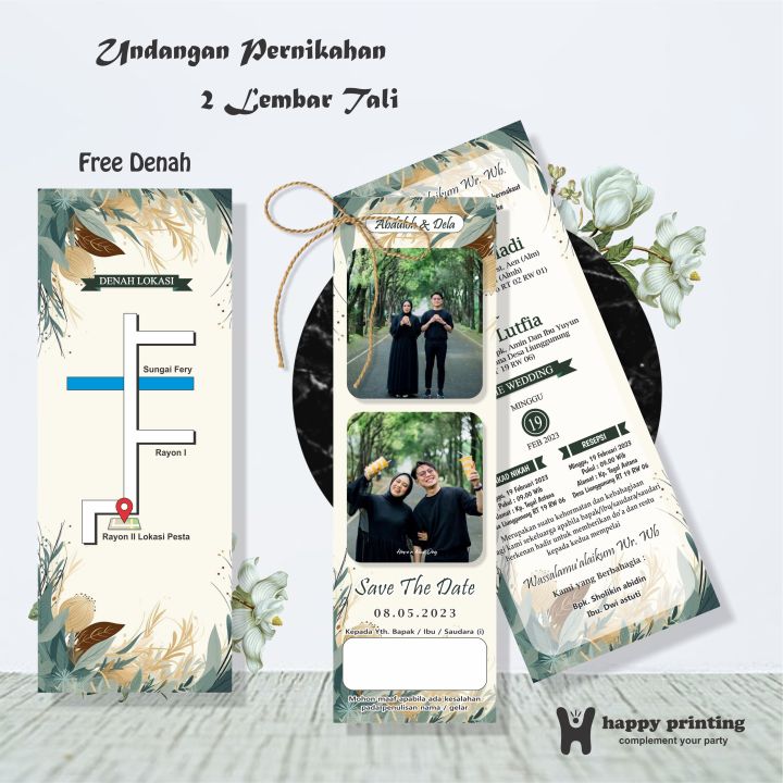 ( 50 PCS ) Undangan Pernikahan 2 Lembar + Tali FREE (Plastik, Desain ...