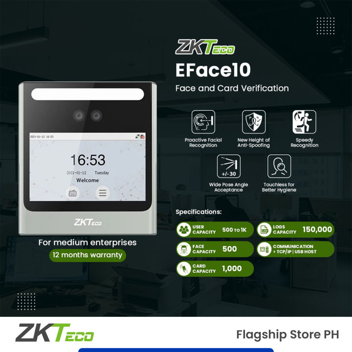 ZKTeco Visible Light Face Recognition Time & Attendance Biometrics ...