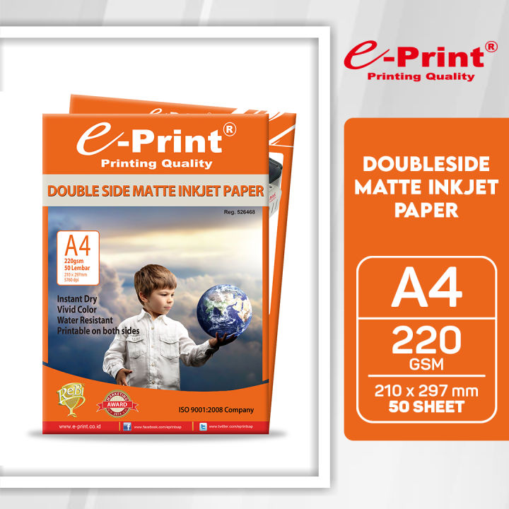 Kertas Foto Double Side Matte Doff A4 220gsm 50lembar e-Print | Lazada ...