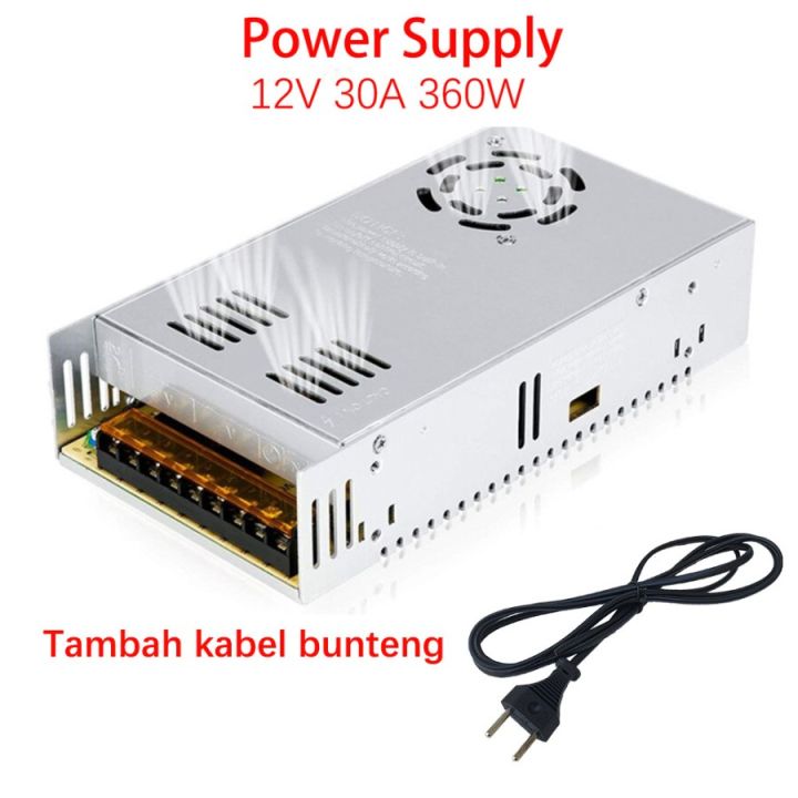 Power Supply Switching 12V 30A 360W PSU Kipas CCTV Original Travo PS ...