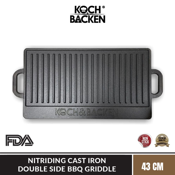 KOCH&BACKEN Nitriding Pre-seasoned Cast Iron Grill Pan BBQ Double Side ...