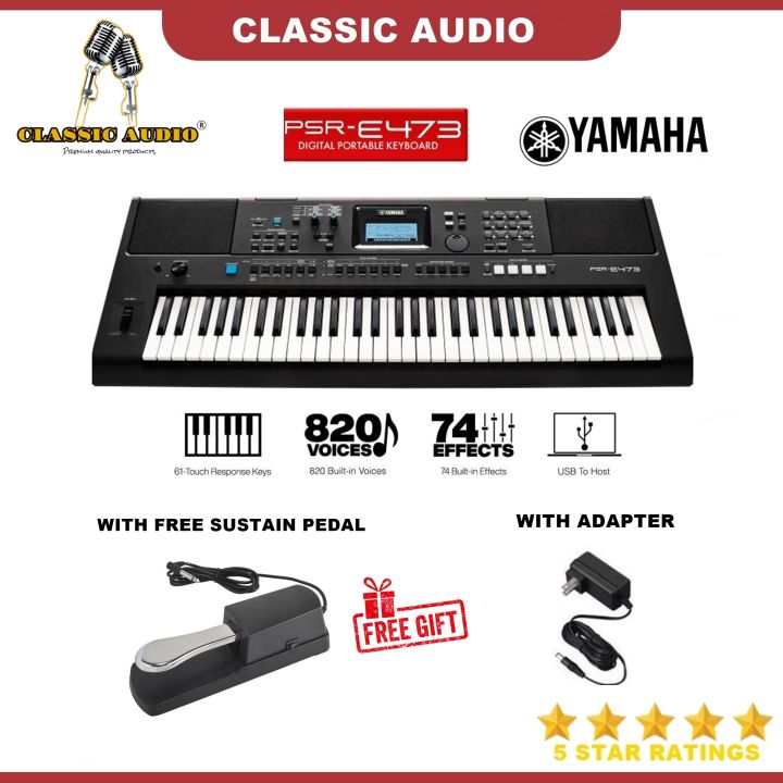Yamaha PSR E473 61-Keys Portable Keyboard With Yamaha Keyboard Sustain Pedal for all Keyboard ...