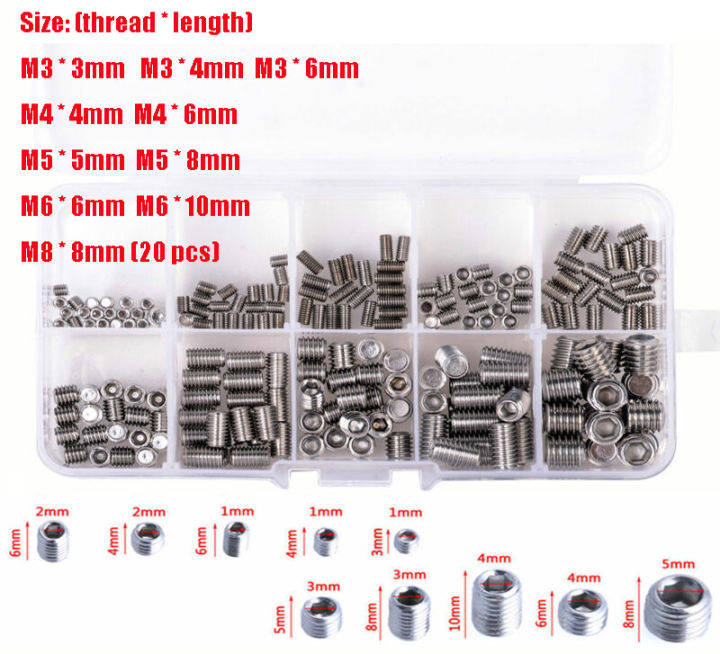 200Pcs/Box Stainless Steel Allen Key Hexagon Flat Head Screw ...