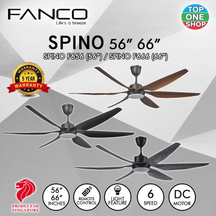 FANCO SPINO 56 / 66 Inches DC Motor 3C Light 6 Blade Remote Control ...
