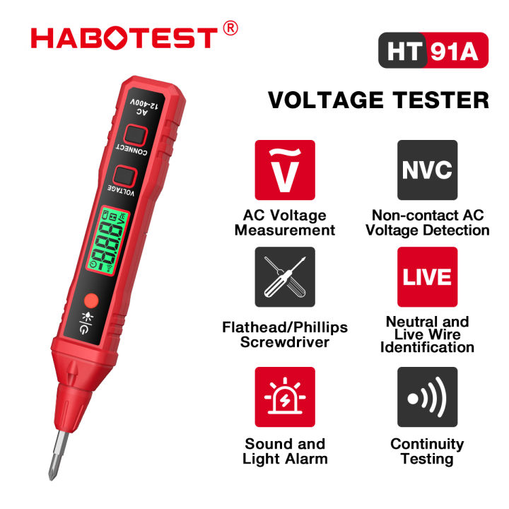 HABOTEST สายปากกาอัจฉริยะ HT91A พร้อมไฟฉาย,เครื่องทดสอบแรงดันไฟฟ้า AC ...