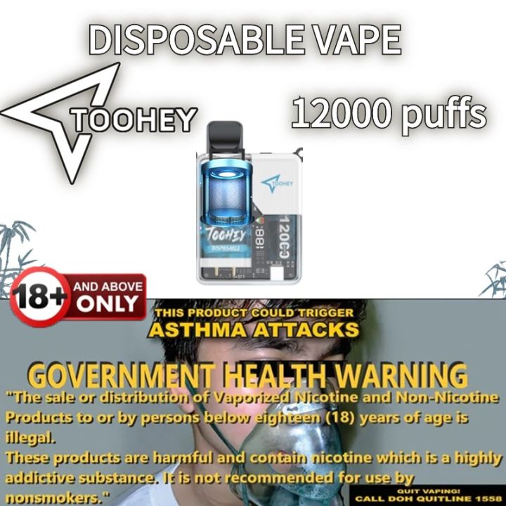 TOOHEY 12000 LED puffs disposable rechargeable vape 550mah 3%nic 20 ml ...