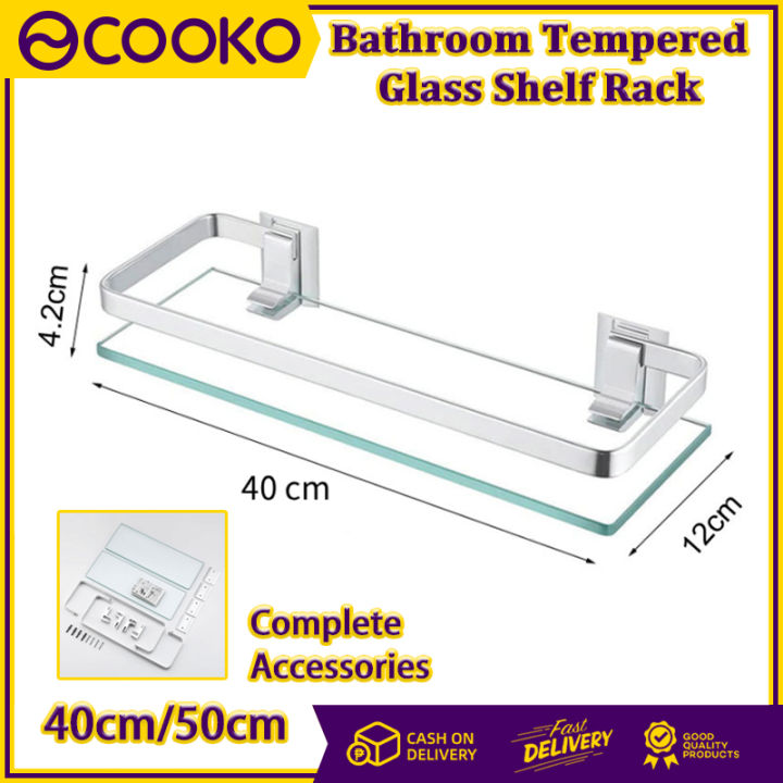 Wall Hanging Free Hole Tempered Glass Bathroom Shelf Mirror Front Rack ...