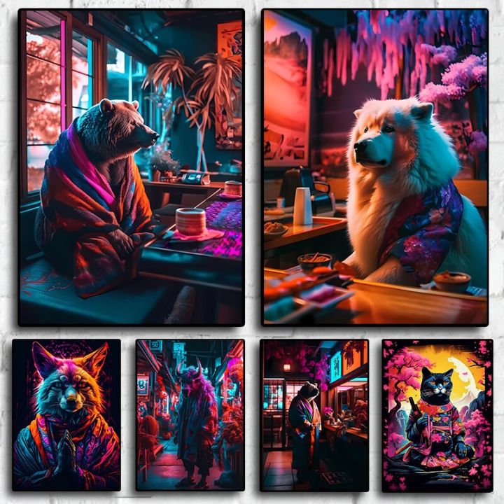 80s Retro Fantasy Animal Series Cat Dog Bear Pictures - Room Living ...